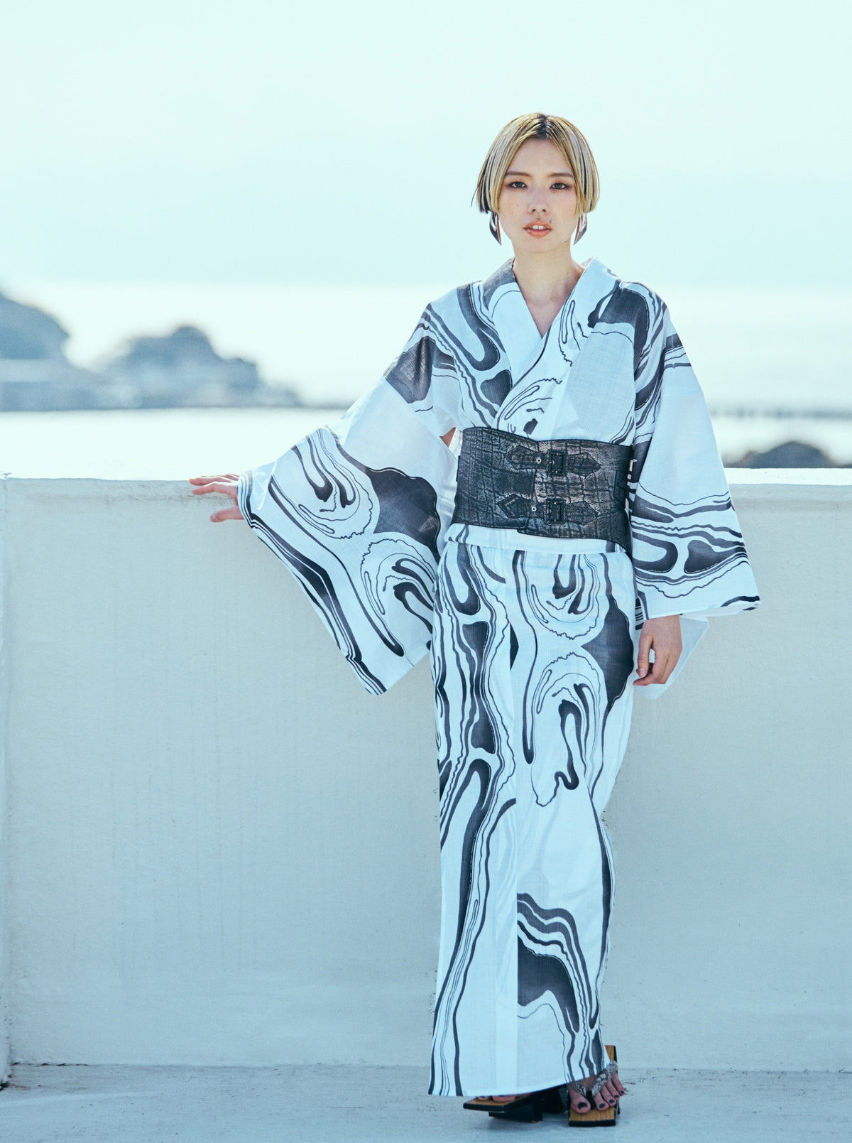 [プレタ]浴衣｜墨流し 白／黒｜KAPUKI｜レディース｜仕立て上がり